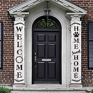 2 Pieces Welcome Home Banner Vertical Welcome Signs for Front Porch, Home Sweet Home Welcome Navy Army for Party Home Indoor Outdoor Decorations