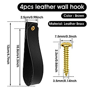Abeillo 4 Pcs Leather Wall Hooks, Medium Leather Straps Hanger Towel Hook, Leather Strap Shelf Wall Hanging Strap Holder for Bathroom Kitchen Bedroom Nordic Boho Decor(Black)