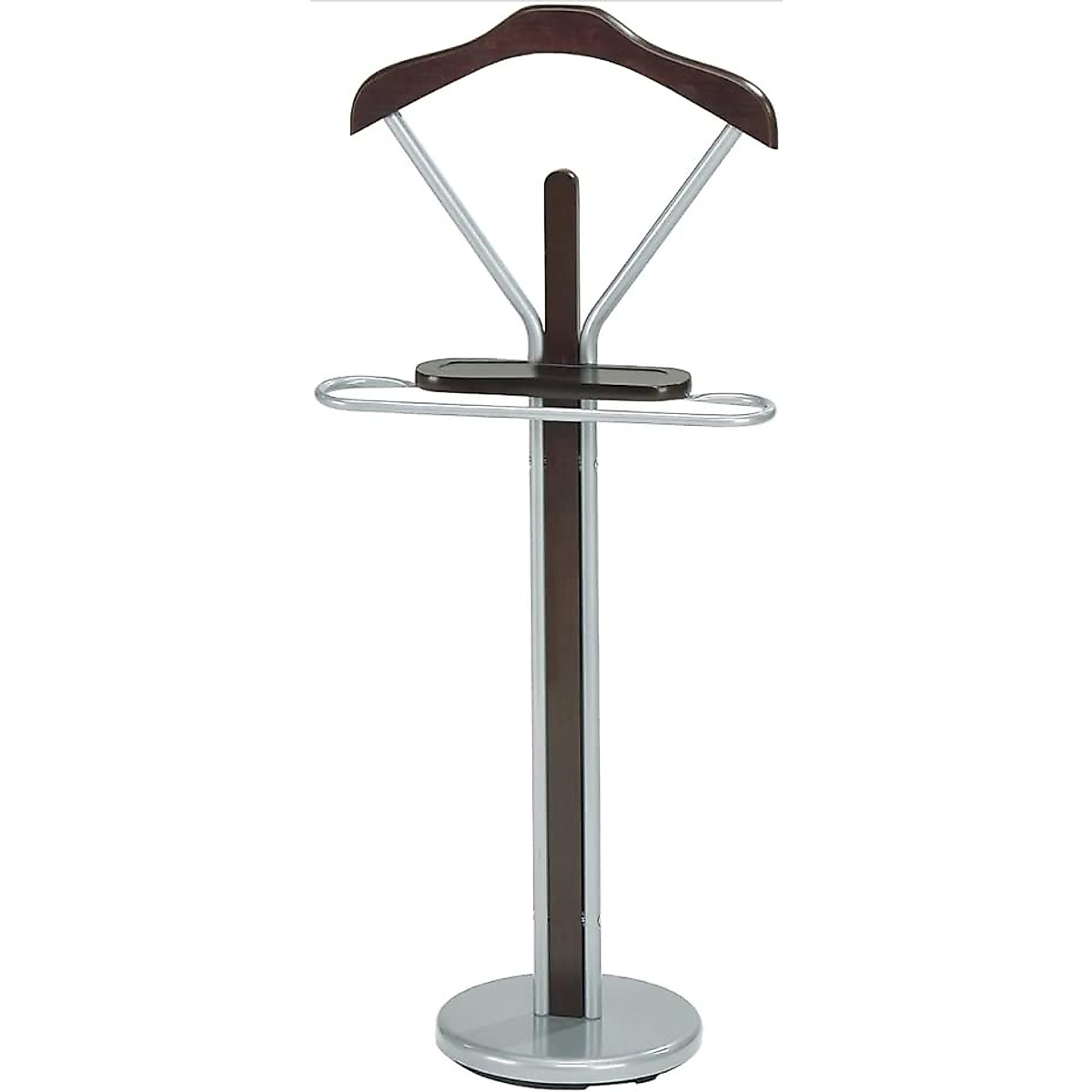 InRoom Designs Kings Brand Silver/Walnut Finish Wood & Metal Suit Valet Rack Stand Organizer,