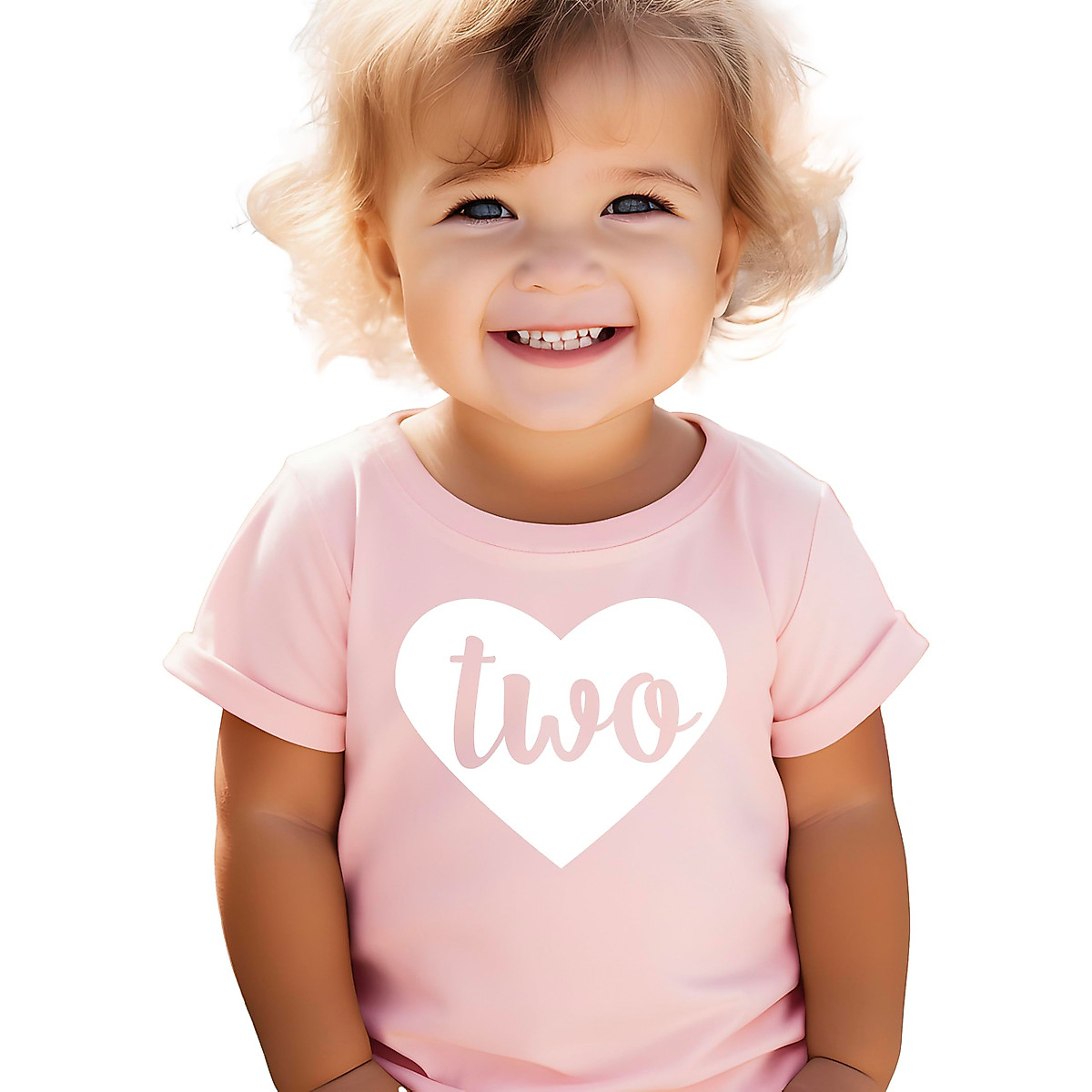 Two in Heart 2nd Birthday Girls Shirt for Toddler Girls Second Birthday Outfit White on Pink Shirt 2T