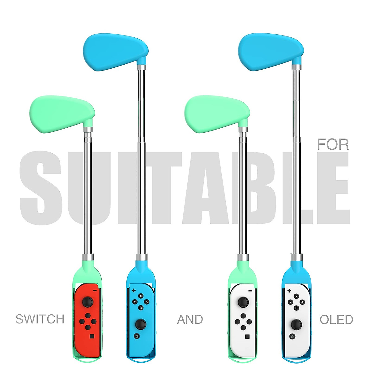 NANANINO Golf Clubs for Nintendo Switch Mario Golf Super Rush 2021, Adjustable Handle Grip Compatible with Mario Golf Switch - Green and Blue