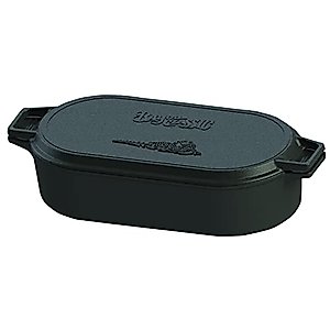 Bayou Classic 7477 6-qt Cast Iron Oval Fryer w/ Griddle Lid Perfect For Large Batch Frying Cooking Whole Chickens Pot Roasts & Reverse Griddle Lid Perfect For Large Batch Breakfast Burgers