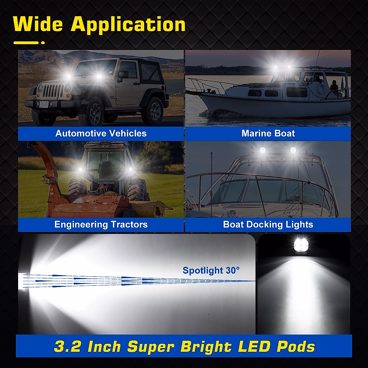 WFPOWER 3" Cube LED Pods, 2PCS Marine LED Lights Pontoon Boat Docking Light for Fishing Boat, Waterproof White Spot LED Cube Light Pods for Off Road Driving 12V 24V 4WD Pickup Truck Boat ATV UTV