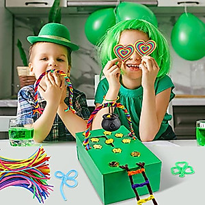 DIY Leprechaun Trap Kit for St. Patrick's Day, Including 50pcs Shamrock Glod Coins,100pcs Multi-Color Pipe Cleaners,2pcs Candy Cauldron Kettles,15Pcs Green Adhesive Paper