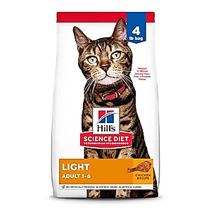Hill's Science Diet Light, Adult 1-6, Weight Management Support, Dry Cat Food, Chicken Recipe, 4 lb Bag