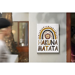 Colourful Lion Rainbow Framed Canvas Home Wall Art, Lion Rainbow Hakuna Matata Print Paintings Poster 12" x 15" Boho Wall Decor for Home Living Room Gift