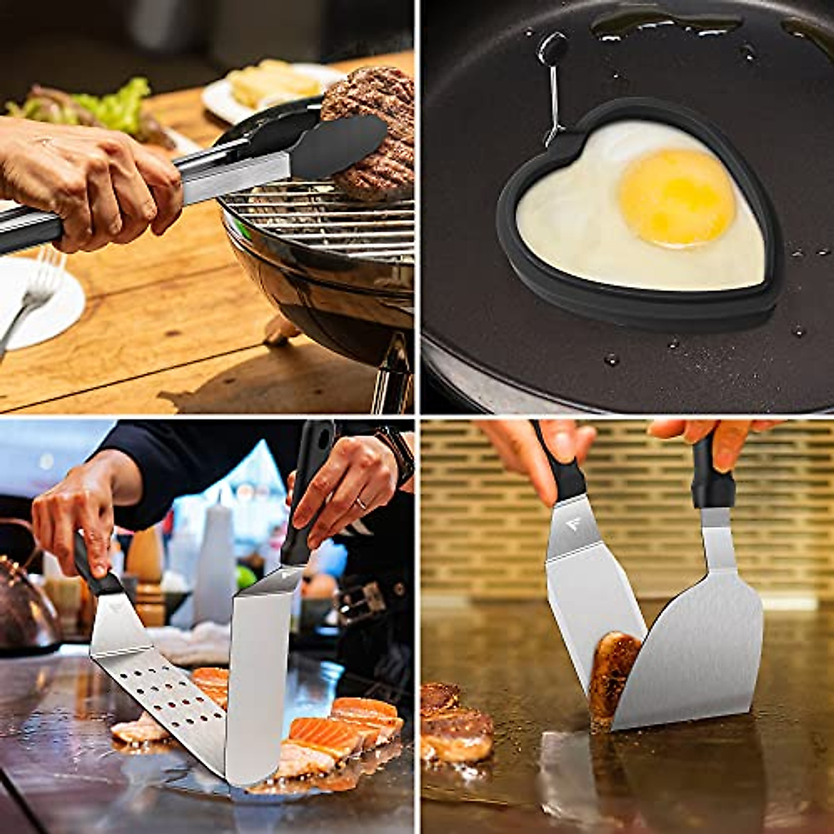 FiveJoy Griddle Accessories Kit, Flat top Grill Set for Blackstone and Camp Chef, BBQ Spatula Tools with Metal Spatula, Scraper, Egg Rings, Cleaning Kit for Camping (17 PCS)- Gift for Men, Women, Dad