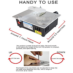 Mini Table Saw, RTOVZON 96W Mini Desktop Electric Saw Cutter 7.1"x5.5", Cut Thickness Adjustable Precision Craft Table Saw with Speed & Angle Adjust 4* Blades, Available for Wood/PCB/Acrylic/Plastic