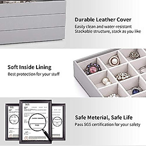 Vlando Jewelry Trays Stackable Showcase Display Drawer Organizer Storage- Multi-Purpose,Multiple Combinations, Large Capacity Multi-Layer Design and Fashion(Grey)