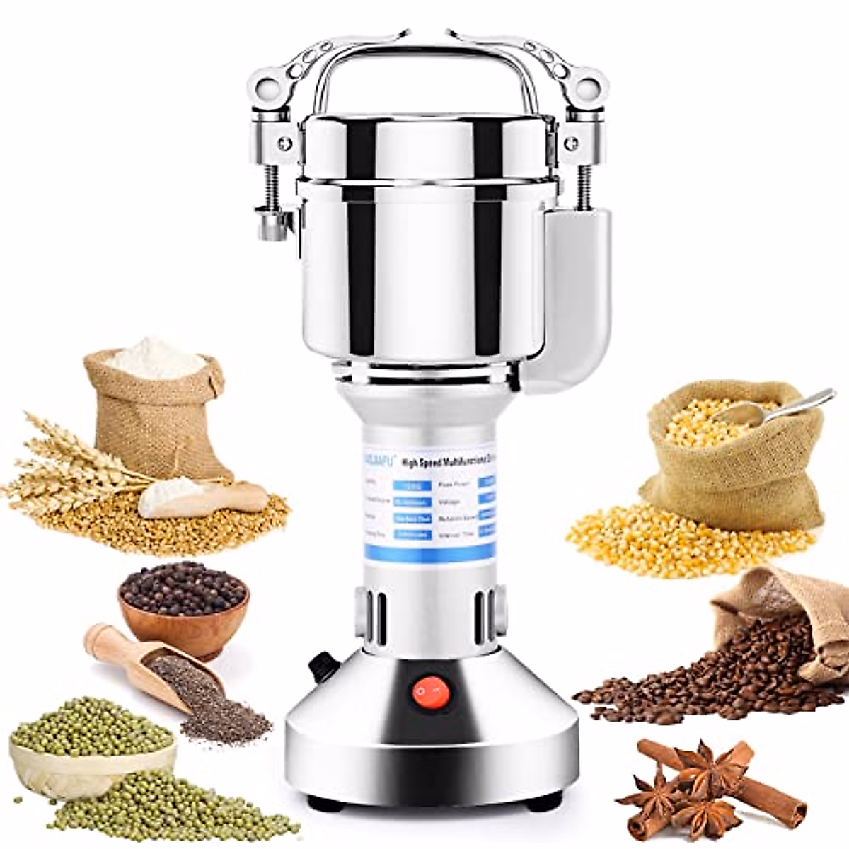 BAOJIAFU Electric Grain Mill Grinder 150g High-speed Grain Spice Herb Grinder 700W Dry Grinder Machine 304 Stainless Steel Superfine Powder Grinder 36000r/min for Kitchen Home and Commercial (150G)