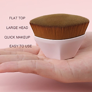 ENERGY Foundation Brush for Liquid Makeup Flat Top Kabuki Brush for Face Full Coverage Liquid Cream Foundation Contour Bronzer Setting Powder Blending Buffing with Brush Travel Case Pink