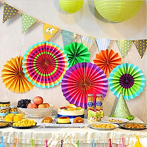 12PCS Hanging Paper Fans Party Decorations Fiesta Party Supplies, Photo Props for Cinco De Mayo Carnival Mexican Taco Tuesday Vibrant Colorful Kids Party Birthday Baby Shower, Multi-Color