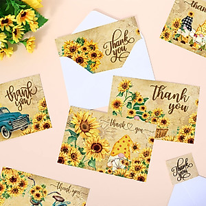 Whaline 36 Pack Sunflower Thank You Cards Vintage Spring Summer Flower Truck Notes with Stickers Envelopes Retro Floral Blank Cards for Baby Shower Wedding Birthday Bridal Shower Party