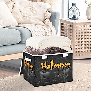 YETTASBIN Halloween Spider Storage Basket with Lid and Handles, Large Collapsible Fabric Storage Bins Sturdy Storage Organizer for Shelves, Closet, Bedroom, School, Office, Home Decor