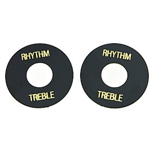 KAISH 2pcs Black with Gold Letter LP Guitar Toggle Switch Washer Plate Rhythm Treble Ring for Les Paul