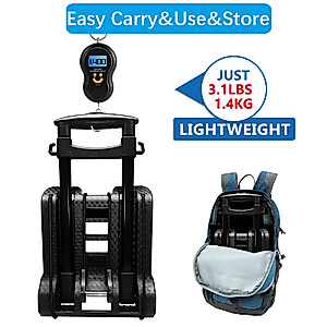 Folding Hand Truck Trolley 80Kg/176Lbs Heavy Duty Luggage Utility Cart with Rotate 4 Wheels Warning Sign Telescoping Handle Portable Fold Up Dolly Bungee Cord for Moving Shopping Travel(Black Pro)