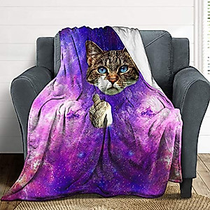 Flannel Fleece Blanket Light-Weight Throw Blanket Smothness Beach Blanket Cat Middle Finger Cosmos Pattern Air-Conditioned Quilts for Home Decoration (30 x 40 Inches)
