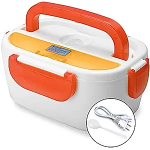 INVODA Electric Lunch Box 110V Food Heating Lunch Hot Box Portable Insulated Bento Box Electric Lunch Container for Office Travel Home (Orange)