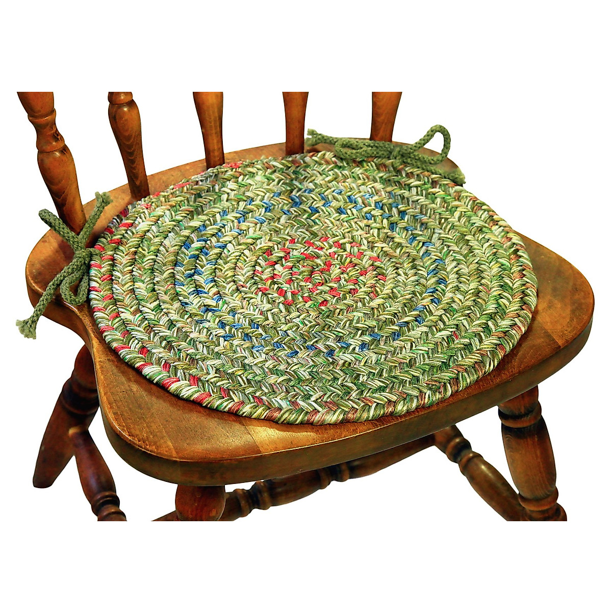 Sonya Reversible Braided Chair Pads, 15-Inch, Moss Multicolor, Set of 4