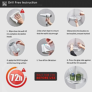 BESy Shower Corner Caddy Bathroom Shower Corner Shelf with Two Hooks, Self Adhesive with Glue or Wall Mount with Screws,Heavy Duty Aluminum 3 Tier Storage Shelves Triangle Baskets,Dull Polished Silver