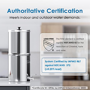 Waterdrop Gravity-fed Water Filter System, 2.25-Gallon Stainless-Steel Filter System, with 2 Filters, Metal Spigot and Stand, Reduces up to 99% of Chlorine & Bad Taste-King Tank Series