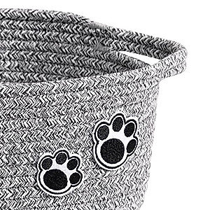 HiChen Small Cute Decorative Basket, Toy Basket for Dogs, Cats, Baby Nursery Storage Basket for Towels, Diapers, Woven Rope Basket for Shelf, 12 x 8 x 5 inches, Grey