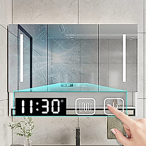 ZJIEX Medicine Cabinet, LED Bathroom Mirror Cabinet, Anti-Fog 32x28in Wall Mirror with Mirror Doors & Towel Bar, Multipurpose Storage Organizer (Color : Black, Size : 40x28in/100x70cm)