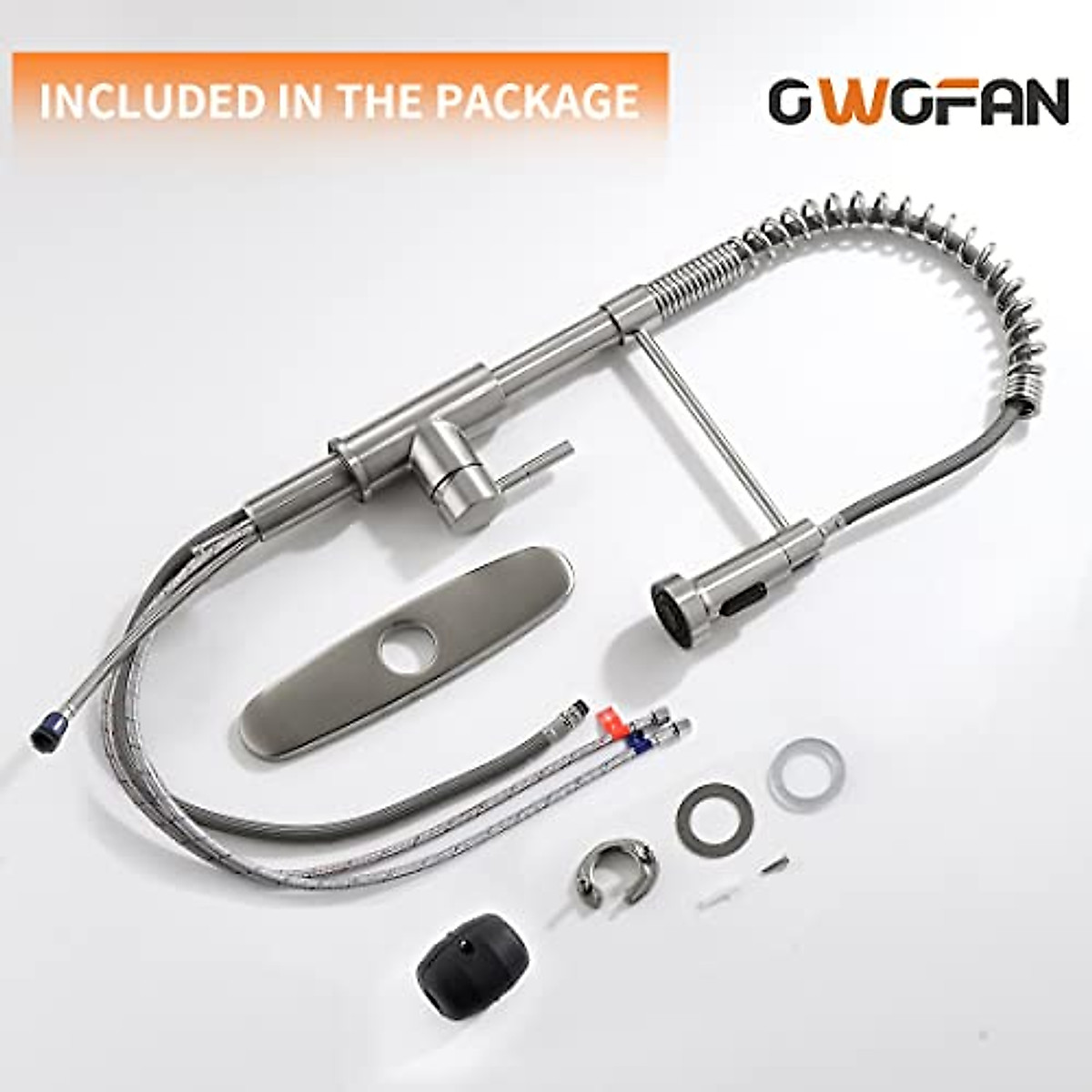 OWOFAN Kitchen Faucet with Pull Down Sprayer Brushed Nickel Stainless Steel Single Handle Pull Out Spring Sink Faucets 1 Hole Or 3 Hole Dual Function for Farmhouse Camper Laundry Utility Rv Wet Bar