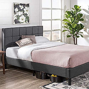 ZINUS Lottie Upholstered Standard Bed Frame / Mattress Foundation / Wood Slat Support / No Box Spring Needed / Easy Assembly, Grey, Queen