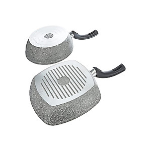 KARACA Gris Biogranite Grill Pan and Pan Set, 2 Pieces, 1 X Frying Pan 26 cm, 1 X Grill Pan 28 cm, Frying Pans, Crepe Pan Granite, Healthy Non-Stick Coating, 7X More Resisstant Against Scratches