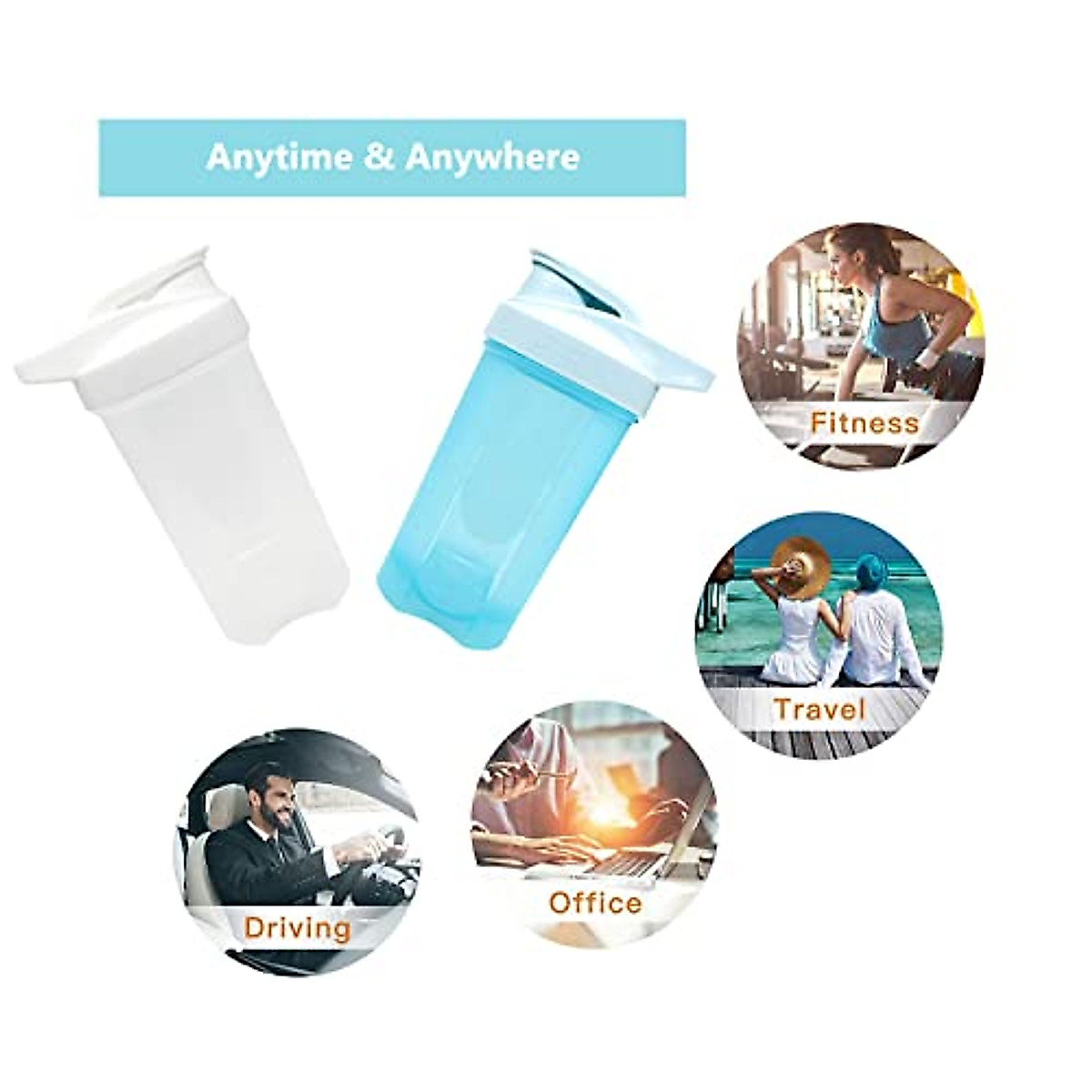 YAYAYOUNG Shaker Bottle Protein Shakes Cup and 16-Ounce/500ML Shaker Bottle with Whisk Balls, Protein Shaker Bottle Set, Free of BPA plastic (Bule+White(2PCS))