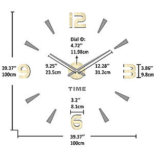 VANGOLD Wall Clock Oversized Wall Clock for Living Room Decor, Decorative Wall Clocks Battery Operated (Gold Home Decoration)