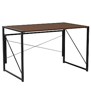 SUPER DEAL 40 inch Folding Computer Writing Desk Wood and Metal Study Desk, PC Laptop Home Office Study Table, Espresso