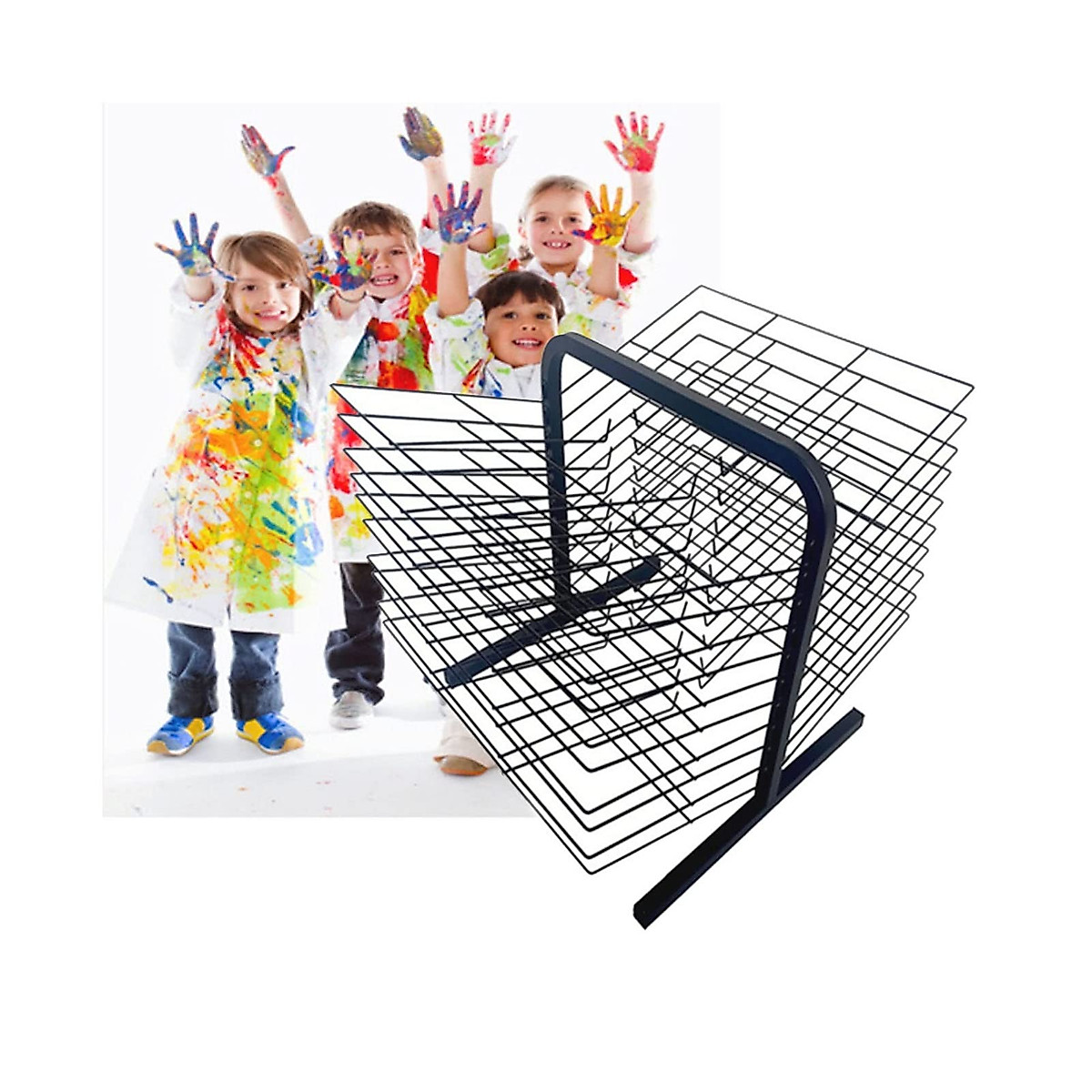 THEGA Artwork Storage Display Rack - Metal Steel Double Sided Artwork Drying Rack with 20 Wire Shelves for Classrooms Paintings, Art Studios and Home Use, Black Powder Coated Finish