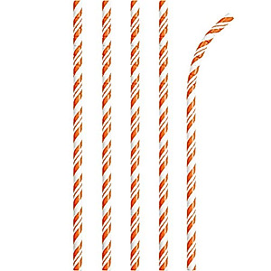 Creative Converting Striped Paper Straws, One Size, Orange/White