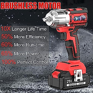 AOBEN 21V Cordless High Torque Impact Wrench 1/2 inch, Powerful Brushless Motor with Max Torque 450 ft-lb (600N.m), 4.0Ah Battery, 6 PCS Sockets (17-22mm), Fast Charger and Tool Box