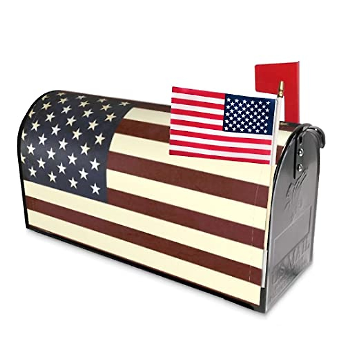 Memorial Day Anniversary God Bless Us Magnetic Mailbox Covers and Hand Waving Flag for Veterans Day,Wooden Stick Flag and Magnetic Letter Post Box Wraps Cover for Outdoor Home Garden Decor