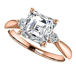 Moissanite Handmade Engagement Ring 3 CT Asscher Cut Moissanite Solitaire Wedding Ring for Women VVS Colorless Promise Gifts (925 Silver (Rose Gold Plated))