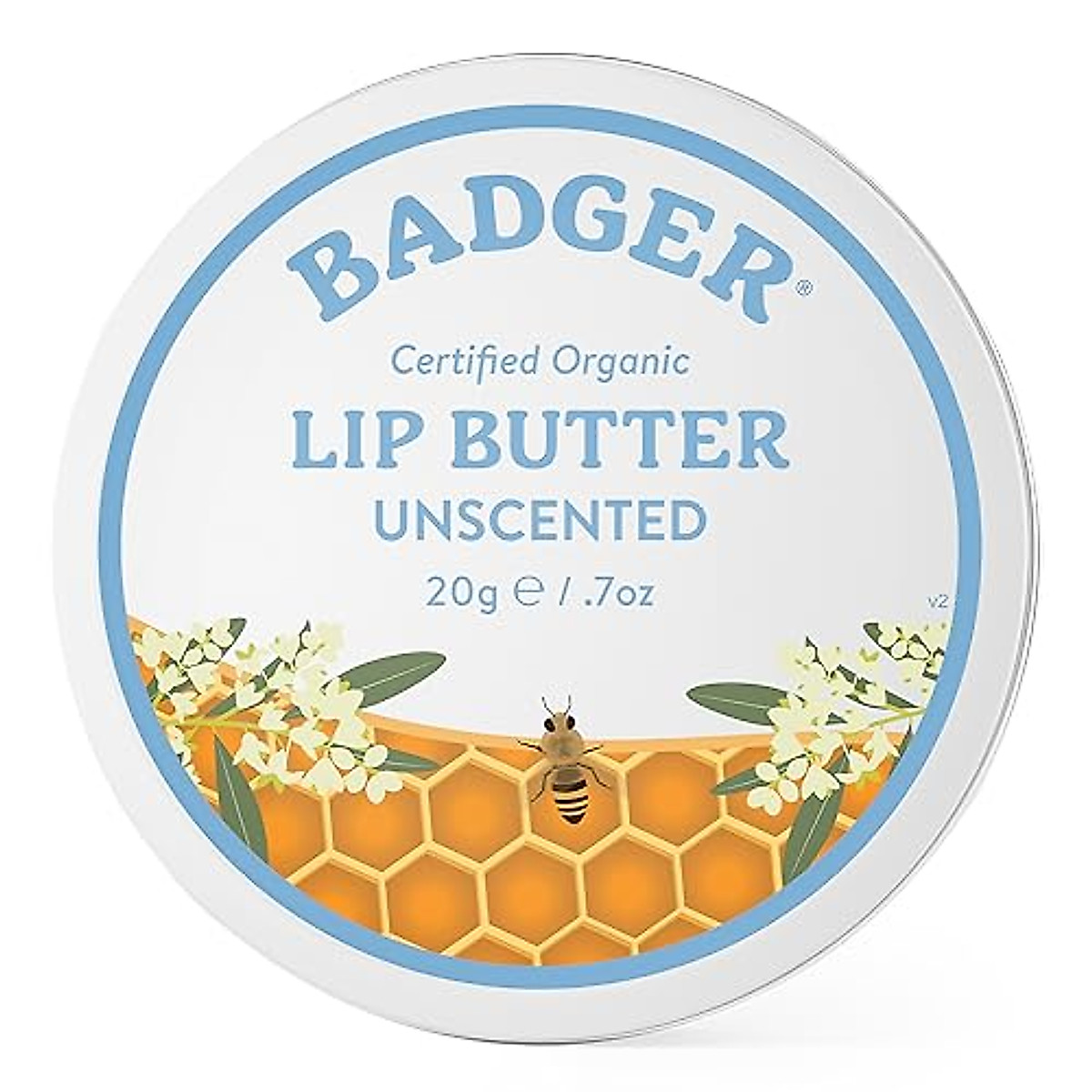 Badger - Unscented Lip Butter, Moisturizing Organic Coconut Oil, Beeswax, Sunflower & Olive Oil