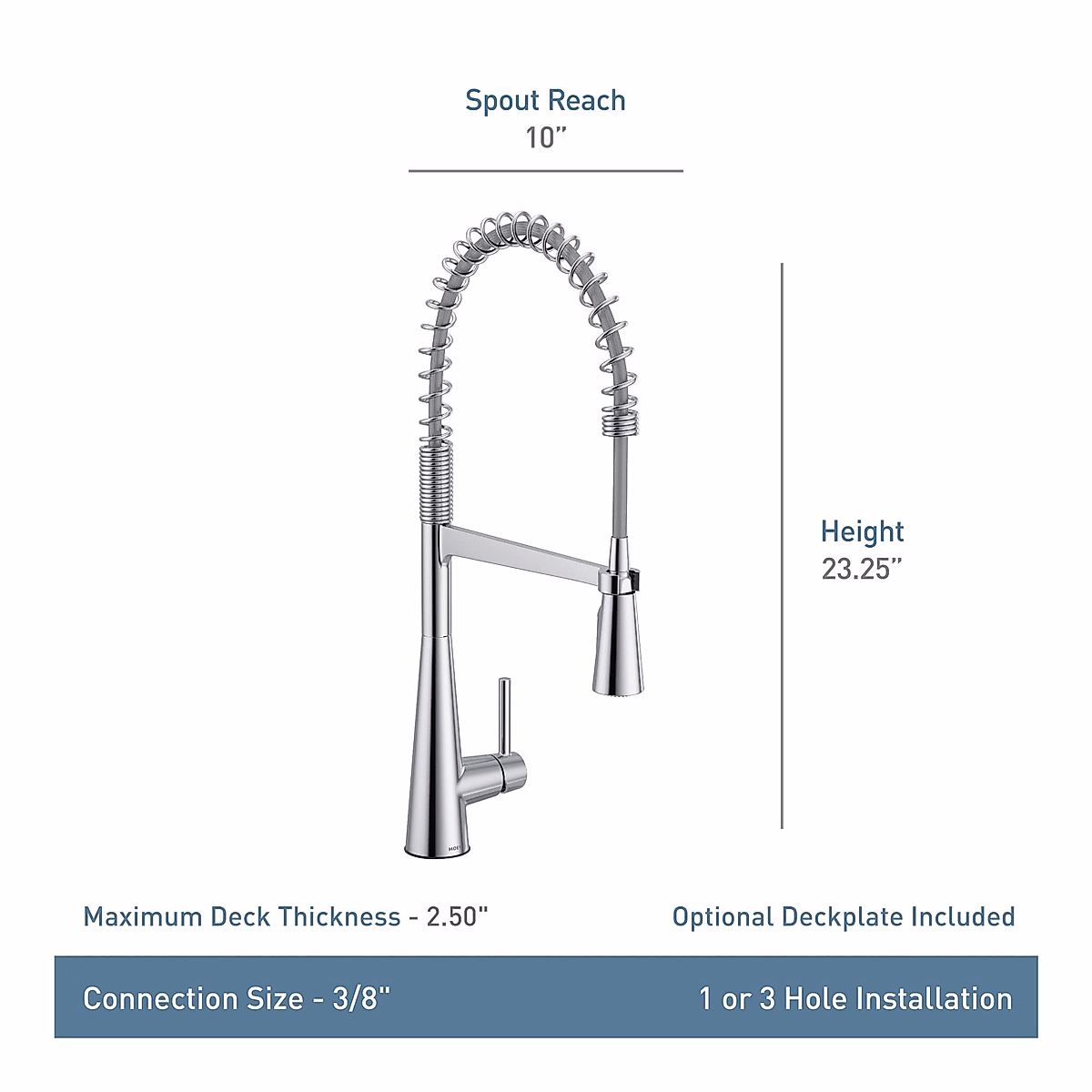 Moen 5925BLS Sleek One Handle Pre-Rinse Spring Pulldown Kitchen Faucet with Power Boost, Black Stainless