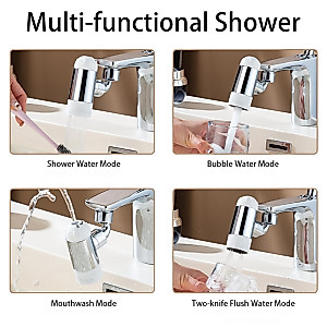 Kitchen Faucet Sprayer Attachment Universal Faucet Extender with 4 Mode, Swivel Faucet Aerator Kitchen Faucet Head Replacement, Bathroom Sink Water Sprayer Attachment for Washing Face, Mouthwash