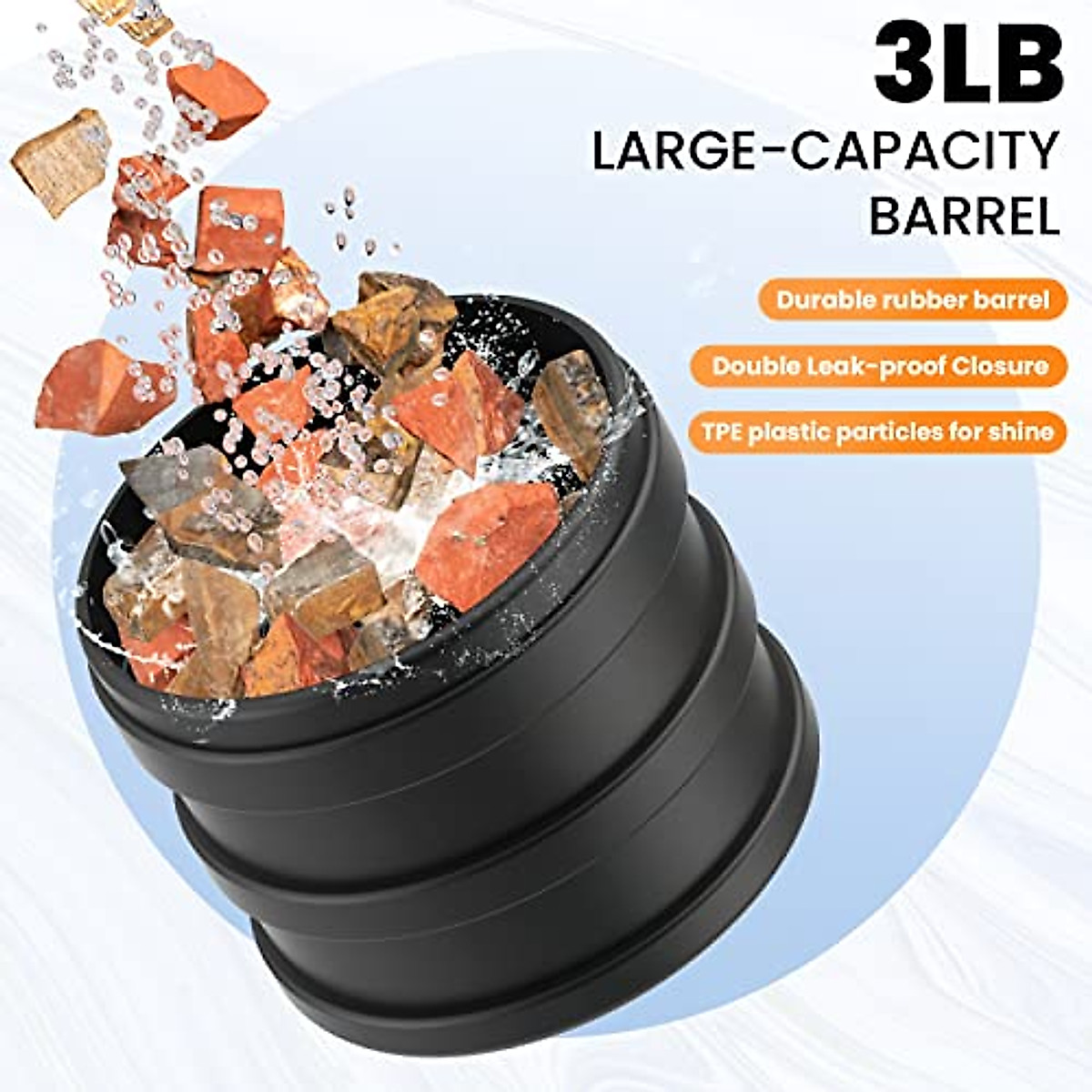 Professional Rock Tumbler for Adults and Kids, 3LB Large Capacity Rock Polisher, ,Ultra Durable Belt, Exclusive Reusable TPE Plastic Polish, 4 Polishing Grits，Christmas Hobby Projects gift for kids