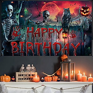 Roetyce Halloween Birthday Party Decorations, Skull Halloween Birthday Banner Outdoor Indoor 6x4ft, Scary Birthday Backdrop for Kids, Halloween Birthday Party Supplies, Happy Birthday Photo Background