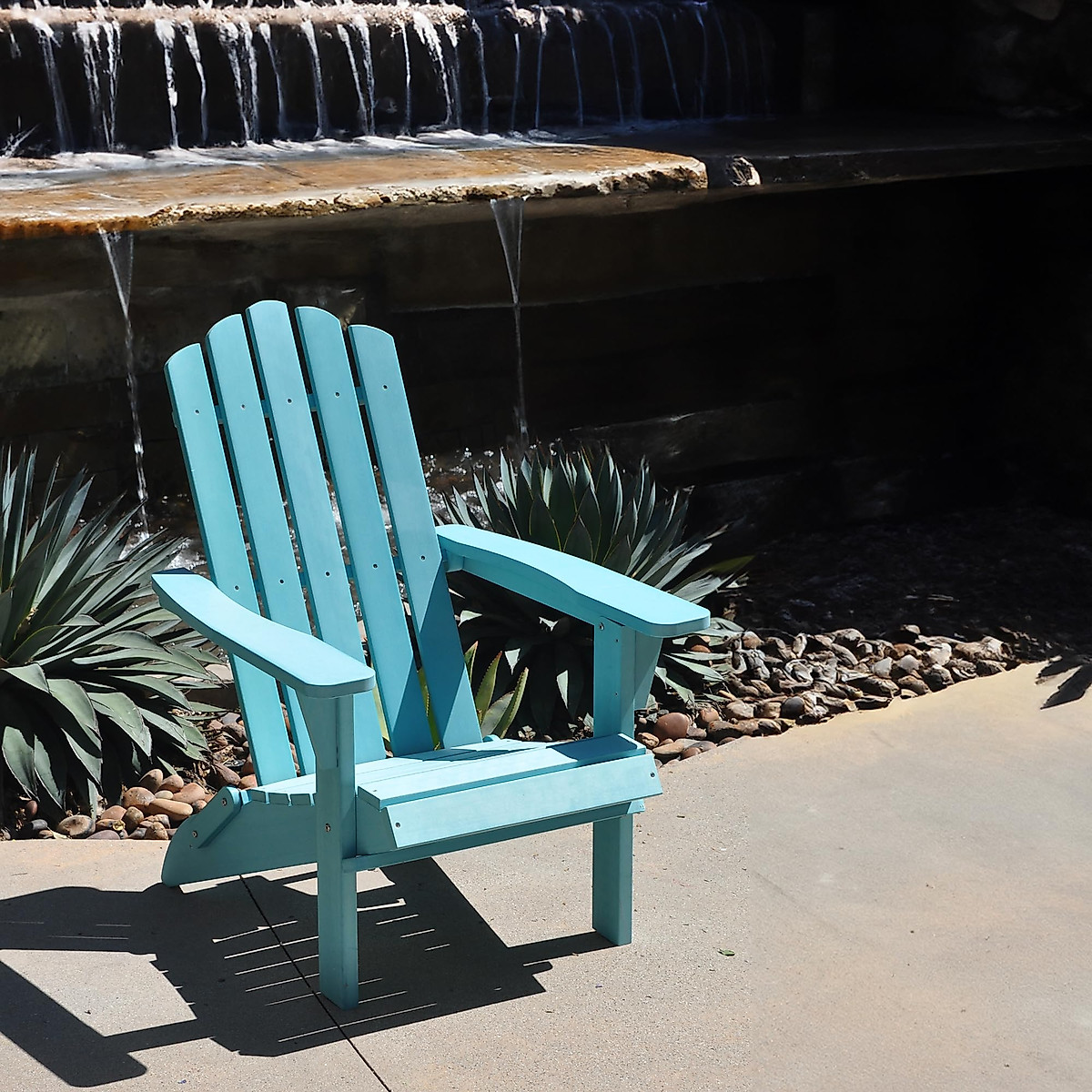 PolyTEAK Folding Adirondack Chair, Premium Weather Resistant Poly Lumber, Outdoor Patio Furniture, Up to 300 lbs, Plastic Adirondack Chairs for Patio Garden Fire Pit (Classic, Blue)
