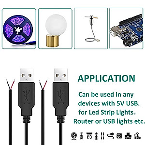 USB 2.0 Male Bare Cable Pigtail Open End Extension Cables 5V 3A Power Charge Wires DIY Connector Replacement Cable Cord 18AWG -2pcs (1M)