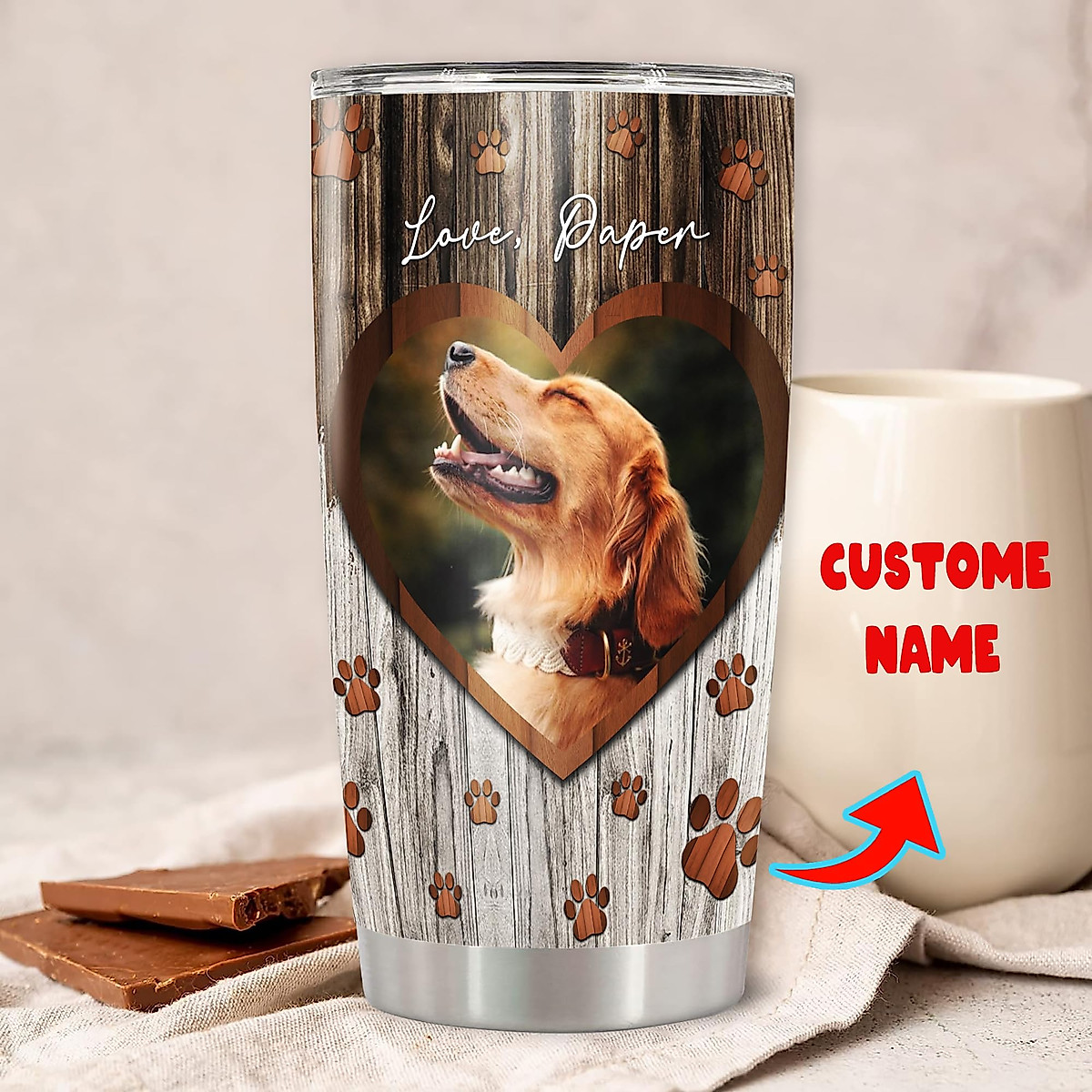 DORRIS Personalized Dog Mom Tumbler Custom Picture & Name Travel Coffee Insulated Cup Mug with Lid Stainless Steel 20 30 Oz Gifts for Pet Lover Birthday
