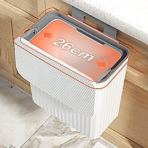 2.4 Gal Hanging Trash Can for Kitchen Cabinet Door with Slide Open Lid, Wall Mounted Plastic Garbage Bin for Kitchen Under Sink, Bathroom, Cupboard, Bedroom, Office, Camping