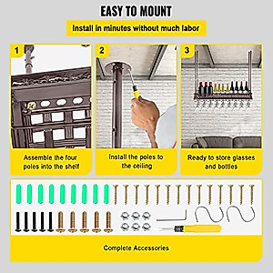 VEVOR Ceiling Wine Glass Rack, 46.9 x 13 inch Hanging Wine Glass Rack, 18.9-35.8 inch Height Adjustable Hanging Wine Rack Cabinet, Coppery Wall-Mounted Wine Glass Rack Perfect for Bar Cafe Kitchen