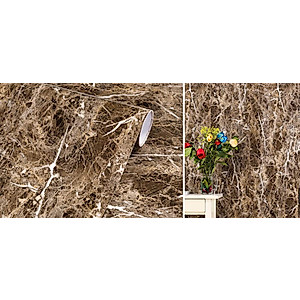 MULLSAN Self Adhesive Granite Look Marble Gloss Film Vinyl Counter Top Peel and Stick Wall Decal Dark Brown 24in by 118in