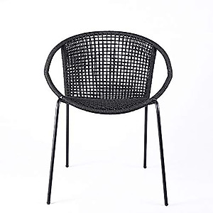 ARMEN LIVING LCSNSIBL Snack Indoor Outdoor Stackable Steel Dining Chair with Black Rope-Set of 2
